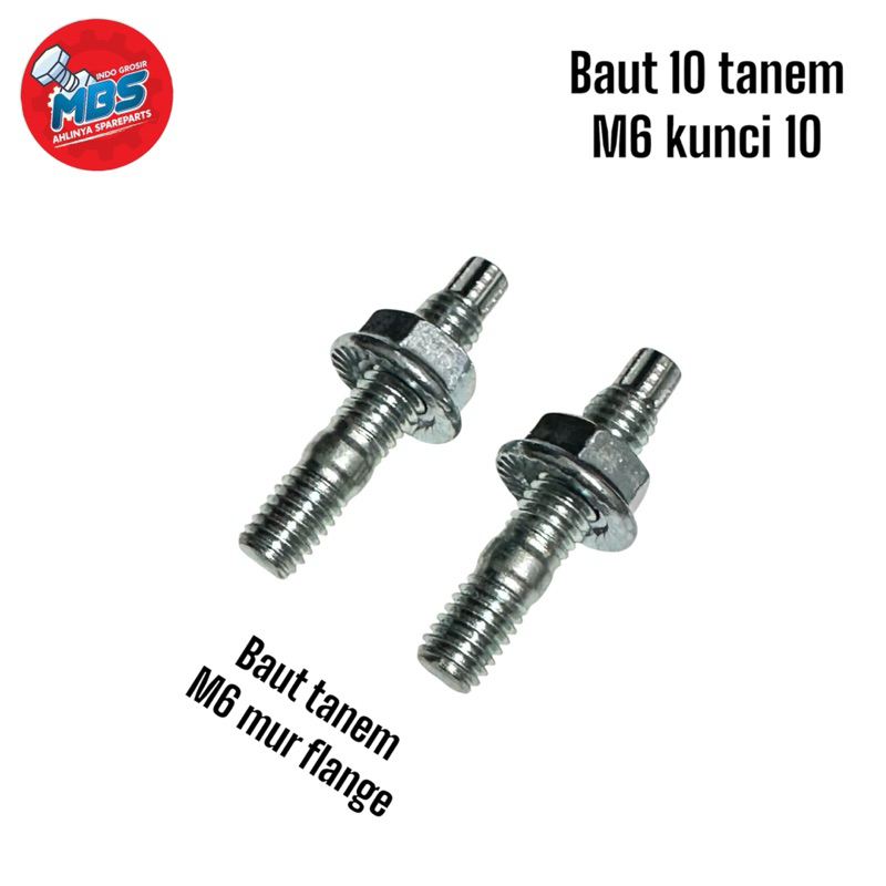 Jual baut tanem 10 tanem m6 mur flange 1 set baut dan mur 10 ori ...