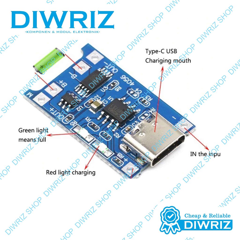 Jual Modul TP4056 USB Type-C 1A 5V dengan Proteksi Lithium Battery ...