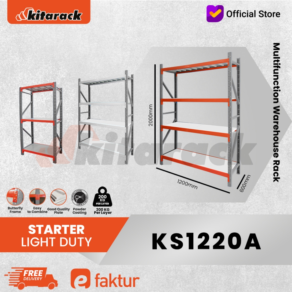 Jual KS1220 Abu Series Rack Gudang Besi 2M Panjang 1.2 Meter Light Duty ...