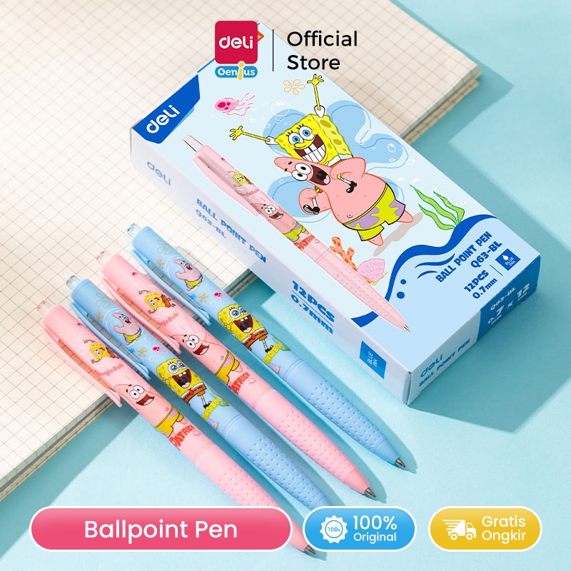 Jual Deli Pulpen / Ball Point Pen Bullet tip Tinta Biru Spongebob ...