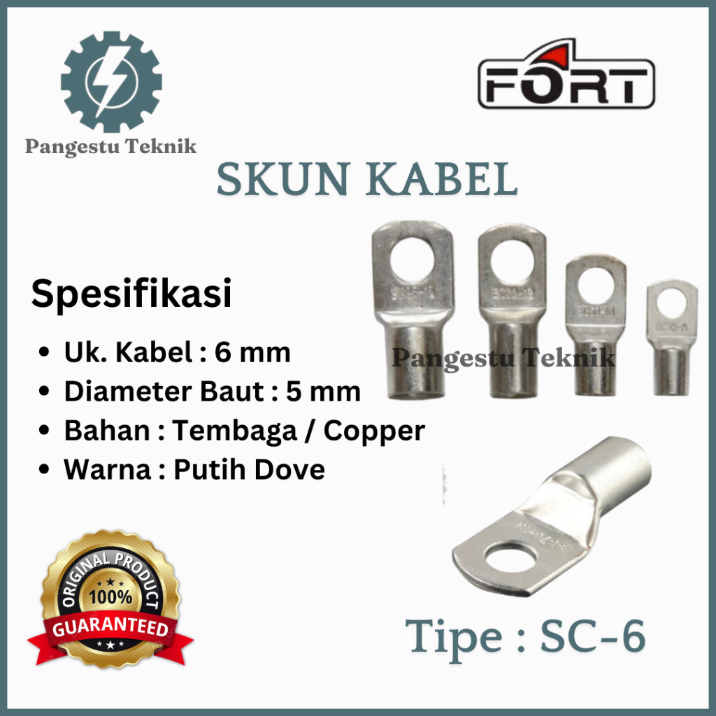 Jual Skun Kabel SC-6 Tembaga Putih Scun Cable Dove Merk FORT / Untuk Ukuran Kabel 6MM | Shopee ...