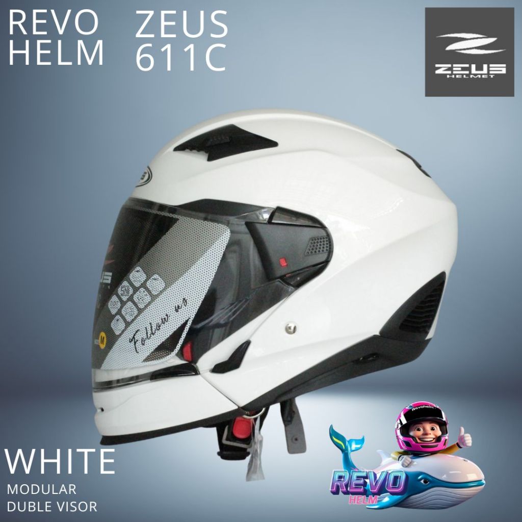 Jual HELM ZEUS 611C MODULAR SOLID WHITE DOUBLE VISOR | Shopee Indonesia