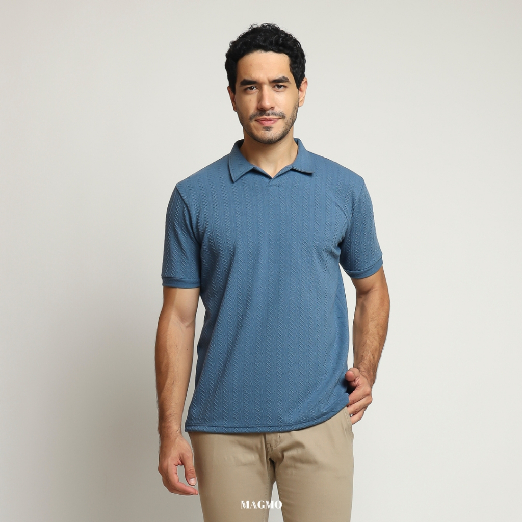 Jual Polo Knit Blue - MAGMO Leo - Polo Textured Blue | Shopee Indonesia