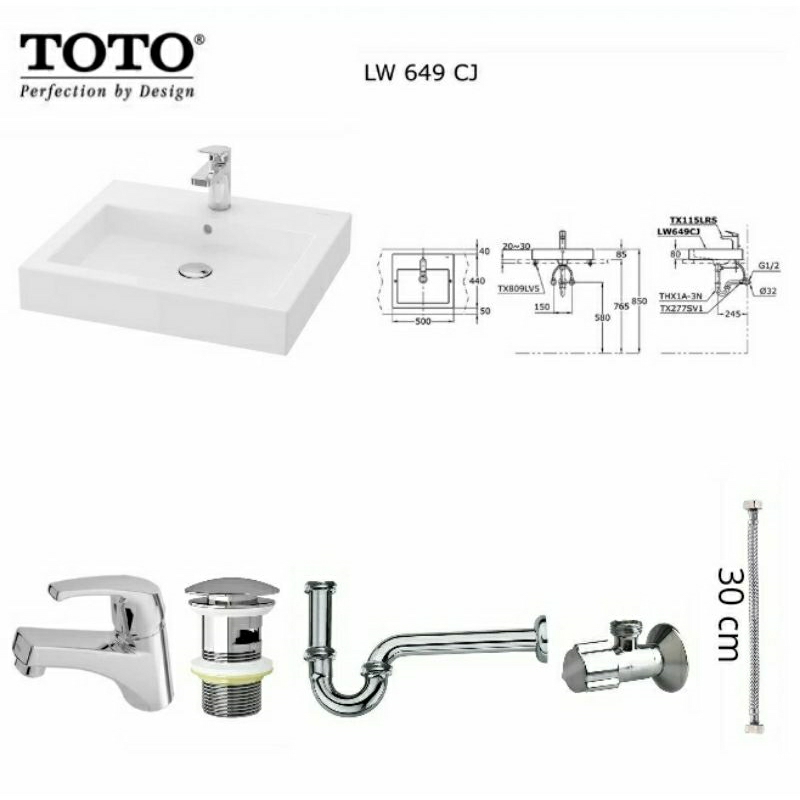 Jual Wastafel TOTO LW649CJ W/F Complete Set Kran Dingin ( TX109LD ...