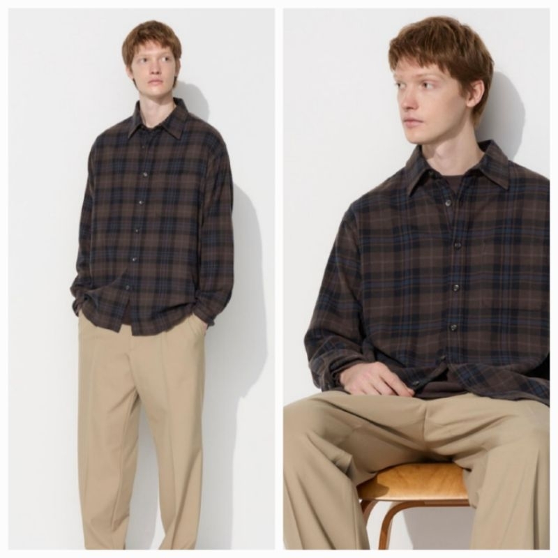 Jual UNIQLO KEMEJA FLANNEL 38 DARK BROWN BARU ASLI ORIGINAL | Shopee Indonesia