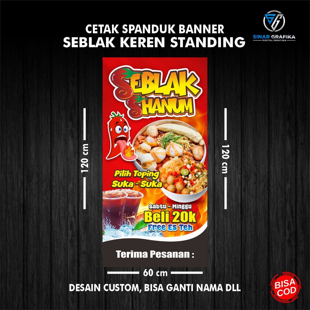 Jual Spanduk Banner Seblak Standing Ukuran 120x60 cm, Bisa Ganti Nama ...