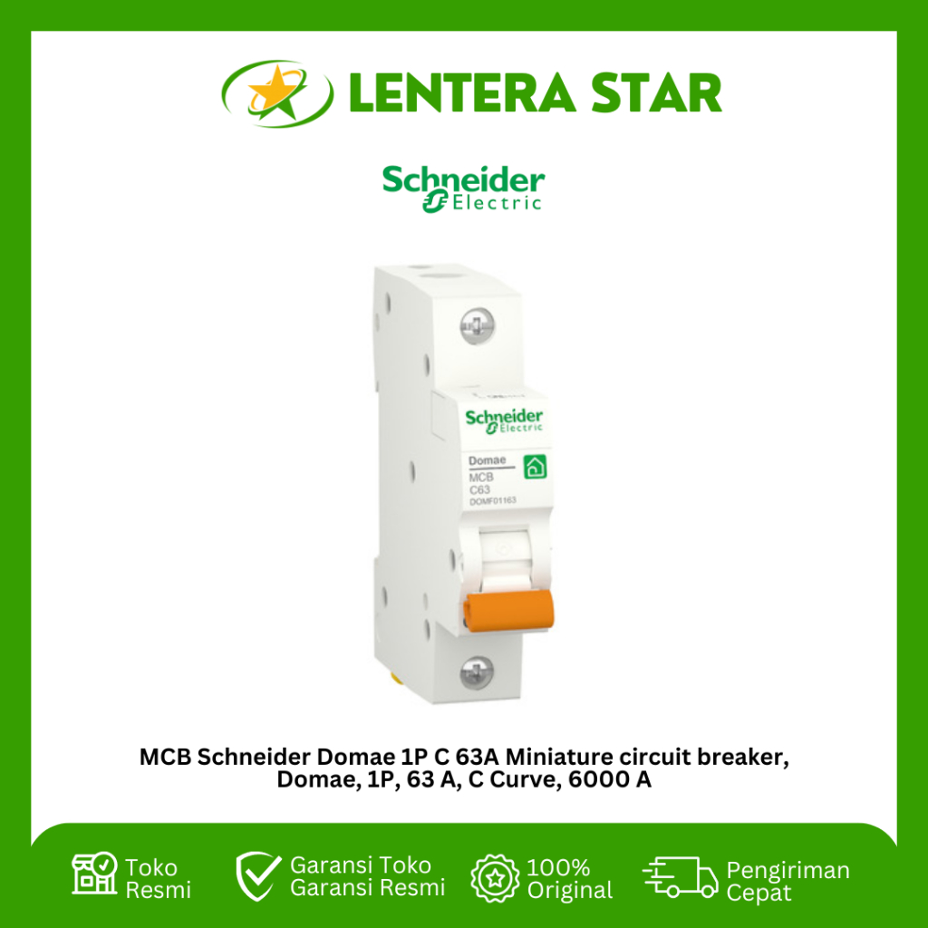 Jual MCB Schneider Domae 1P C 63A Miniature circuit breaker, Domae, 1P, 63 A, C Curve, 6000 A ...