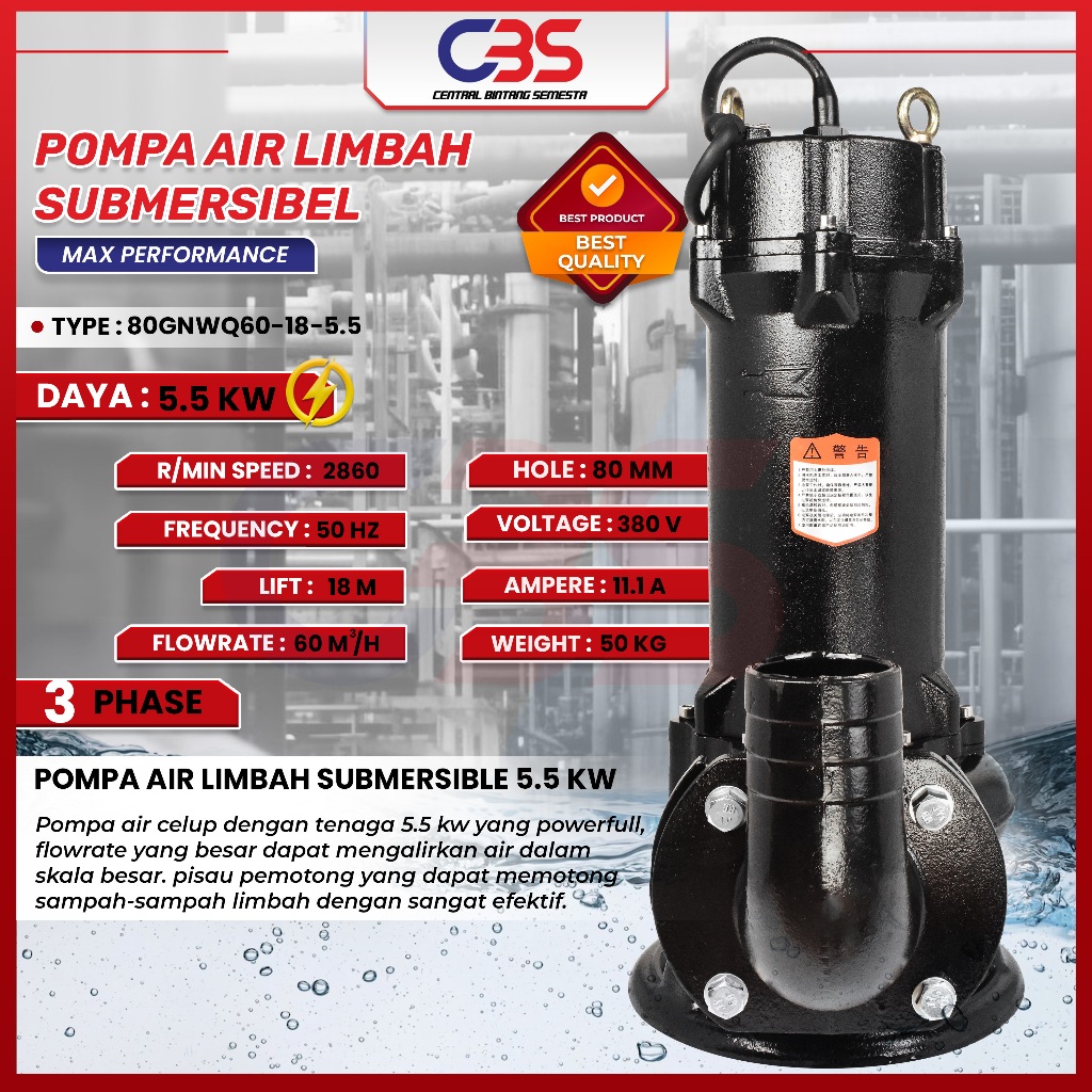 Jual Pompa Air Celup Limbah – Pompa Celup Pemotongan 5.5kw HIGH ...