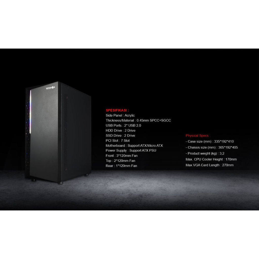 Jual PC Case Gaming Imperion Fortress 308 ATX include 1Fan RGB -04289 | Shopee Indonesia