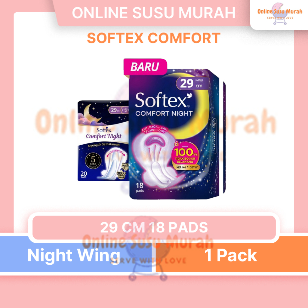 Jual SOFTEX COMFORT NIGHT WING 29 CM 18 PADS 29CM PRLA | Shopee Indonesia