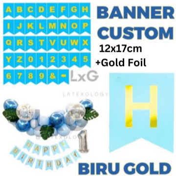 Jual Custom Banner Huruf Gold Foil 12x17cm BLUE, Bunting Flag, (Tedhak ...