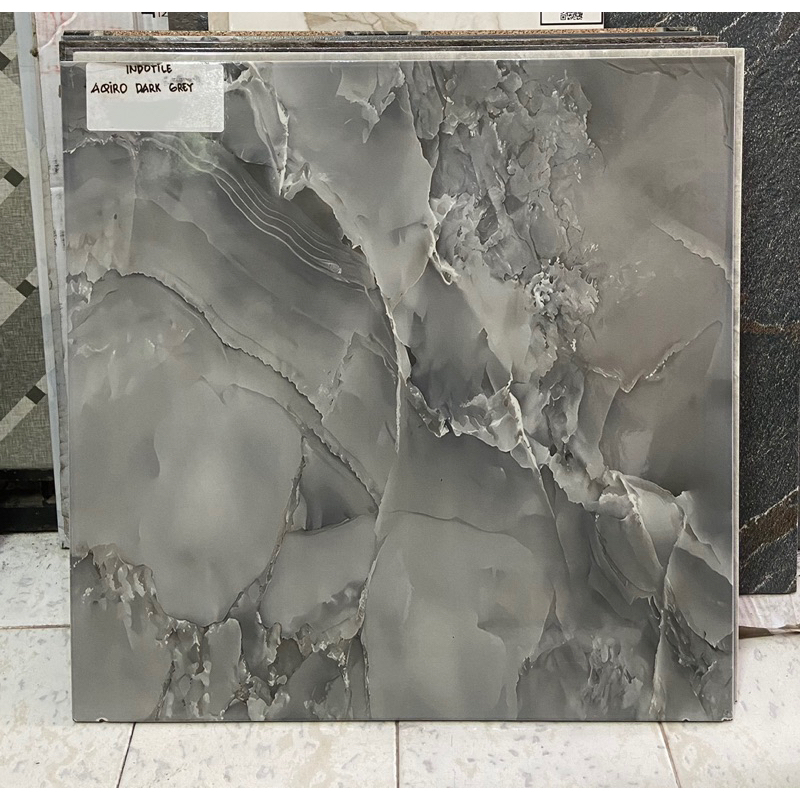 Jual Keramik Abu Abu Motif 50x50 Glossy motif marmer Aqiro Dark Grey ...