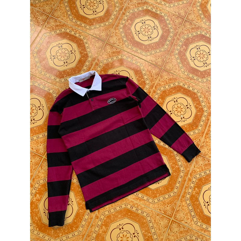 Jual poloshirt lengan panjang/Rugby Salur branded pria 8 second size M ...