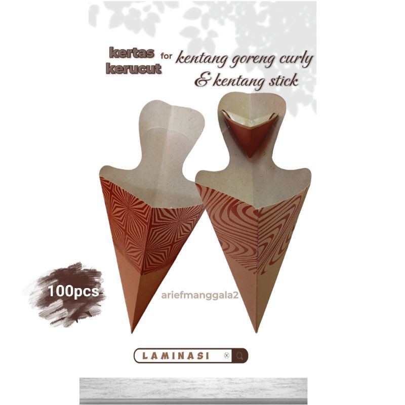Jual @100pcs paper cone kentang goreng curly / kertas wadah kentang ...