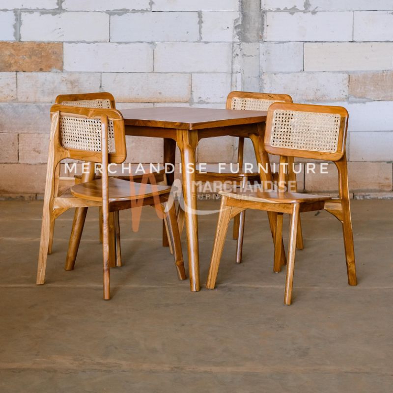 Jual Set Meja Makan Jati Minimalis Scandinavian - Kursi Cafe Type TV Mix Rotan Kayu Jati Asli ...