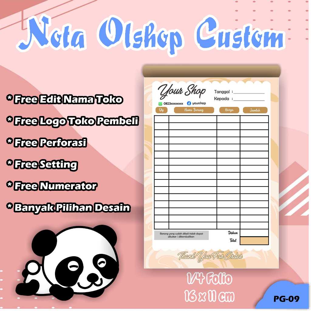 Jual Cetak Nota Custom Nota Toko Nota OlShop 2ply Full Color isi 100 ...