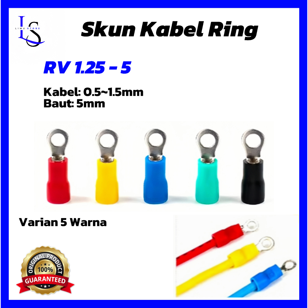 Jual Skun Kabel Ring RV 1.25-5 Kabel 0.5-1.5mm Baut 5mm Terminal Kabel ...