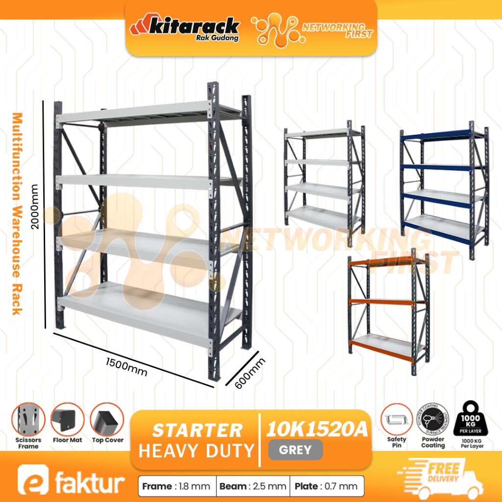 Jual Rak Gudang Kitarack Frame Abu-Abu 1000kg/Layer P:1500xL:600xT ...