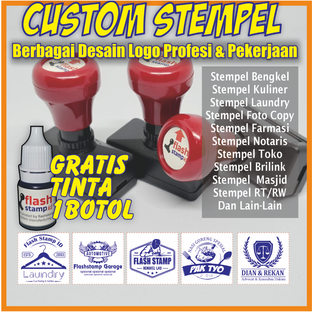 Jual Stempel Custom Stempel Logo Free / Gratis Tinta Refil 1 Botol ...