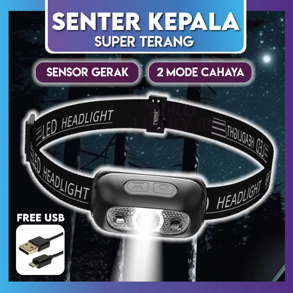 Jual Senter Kepala Sensor Gerak IPX4 Waterproof Headlamp Cas Tangan USB ...