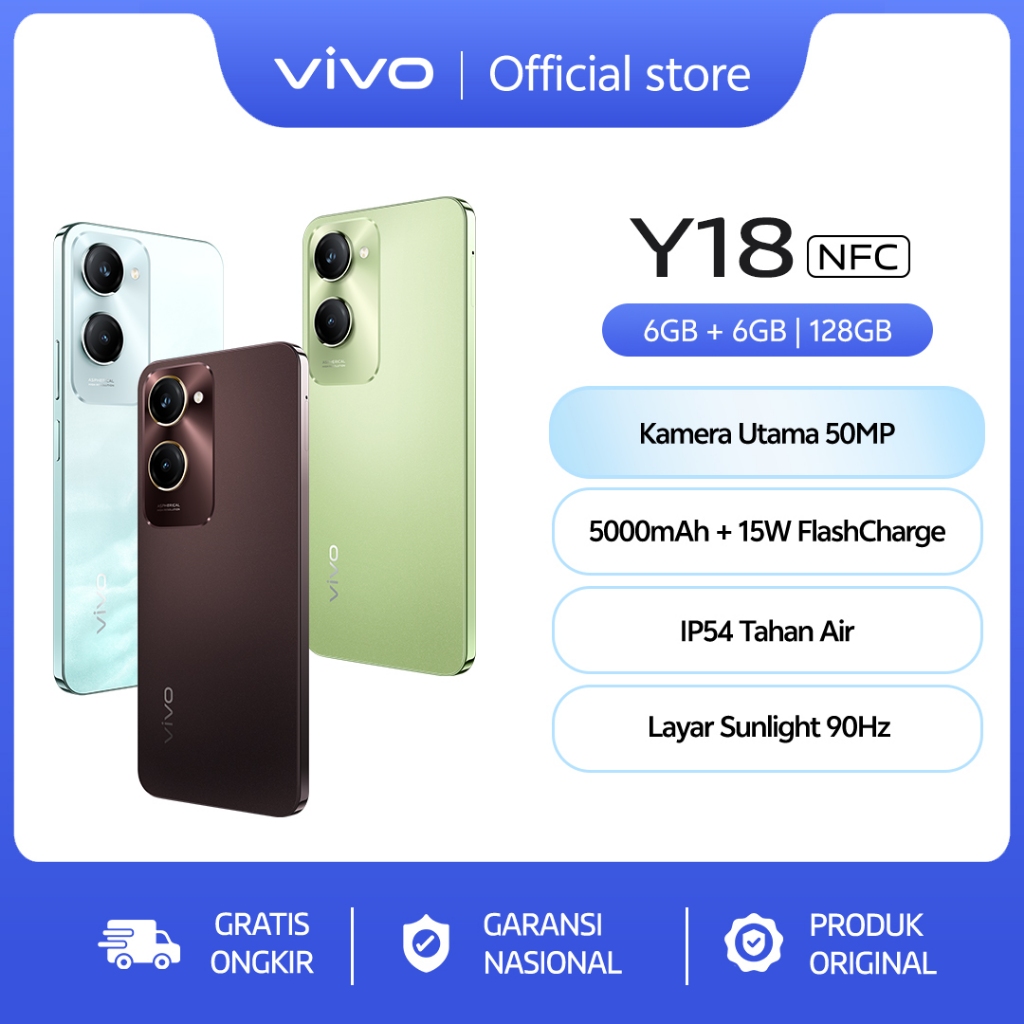 Jual vivo Y18 (6/128) - NFC Multifunctions, 50MP AI Camera, 5000 mAH+ ...
