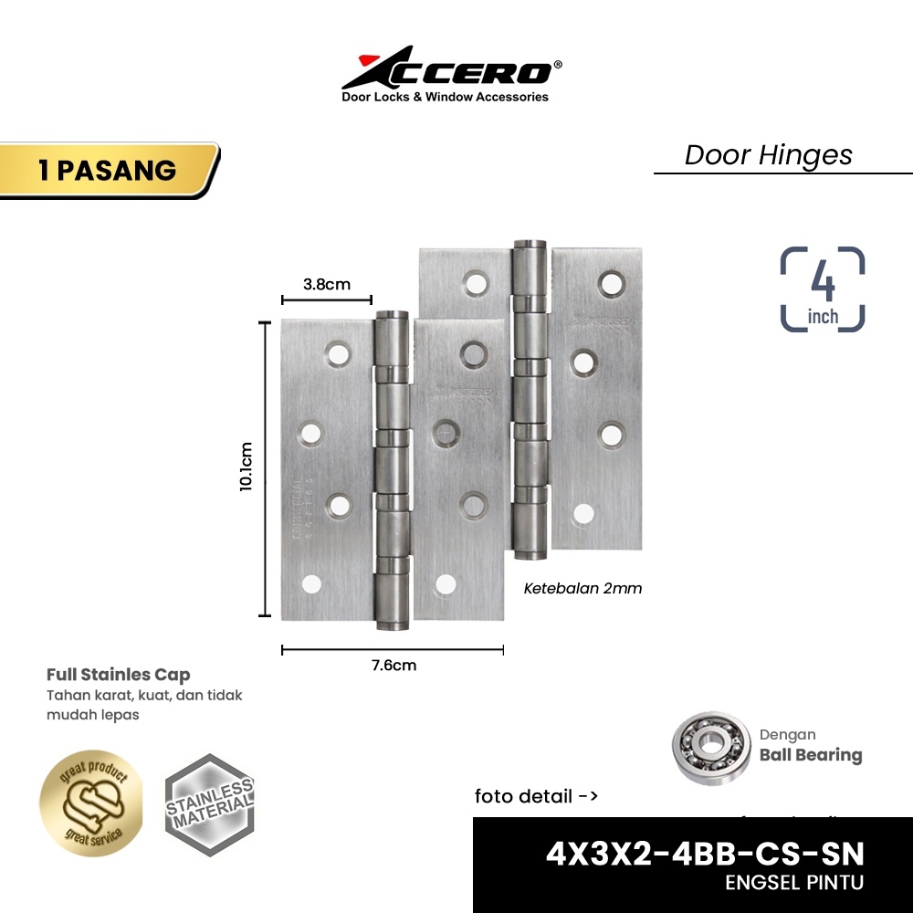 Jual Accero Engsel Pintu Stainless 4inch Sepasang AHJY-4X3X2-4BB-CS-SN ...