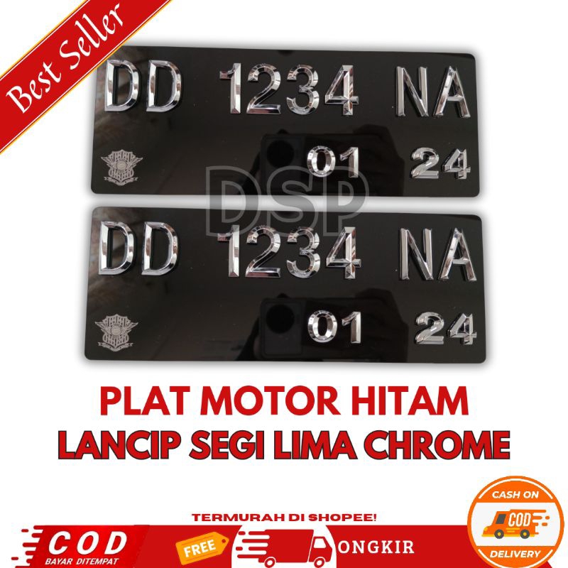 Jual PLAT NOPOL MOTOR HITAM BEST SELLER - LANCIP SEGILIMA CHROME ...