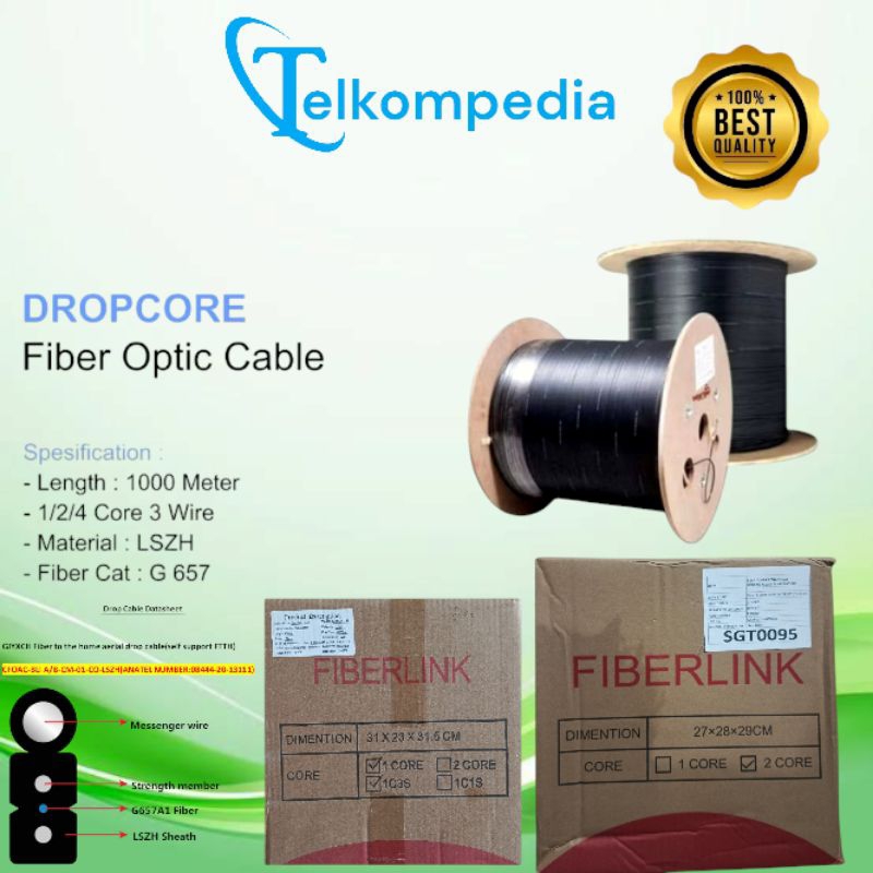 Jual kabel Fiber Optik Dropcore 2core 1000mtr 3 seling FIBERLINK ...