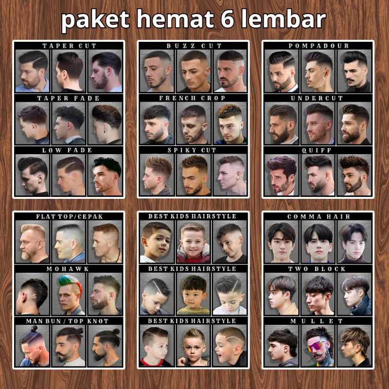 Jual PAKET 6 LEMBAR Poster Model rambut terbaru keren pangkas rambut ...