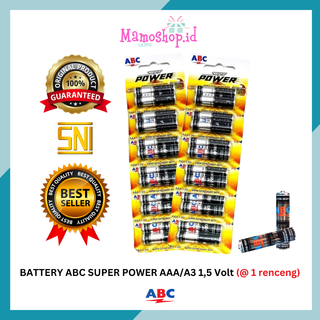 Jual BATERAI BATTERY ABC SUPER POWER AAA/A3 1,5 Volt (@ 1 renceng) | Shopee Indonesia