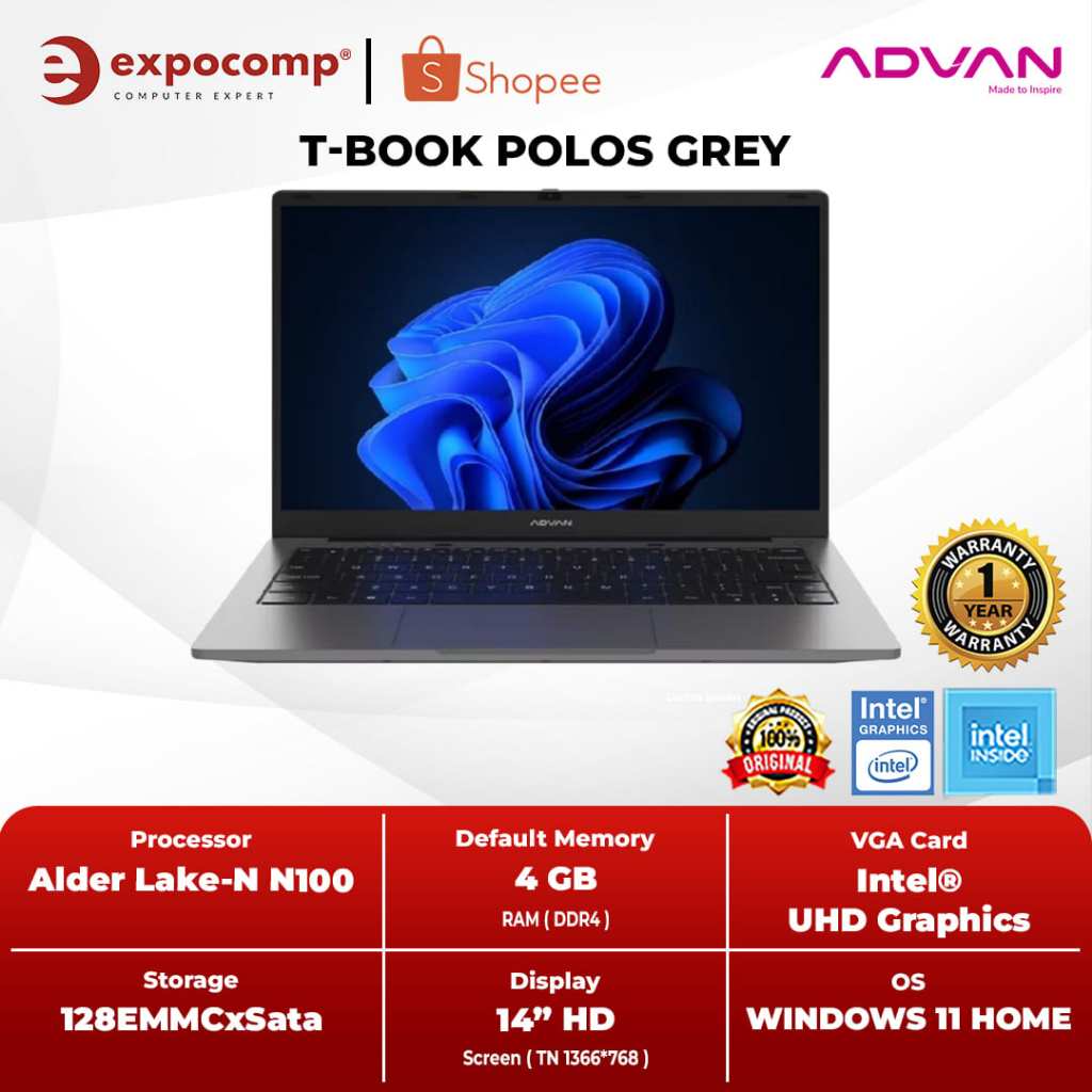 Jual ADVAN T-BOOK POLOS GREY N100 4GB 128GB WIN 11 | Shopee Indonesia