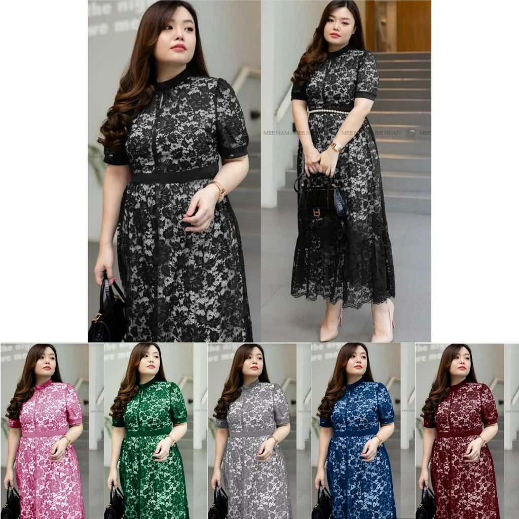 Jual Dress Pesta Jumbo Brokat LD 110 110 Maxi Long Dress Tangan Pendek Baju Dres Wanita Besar ...