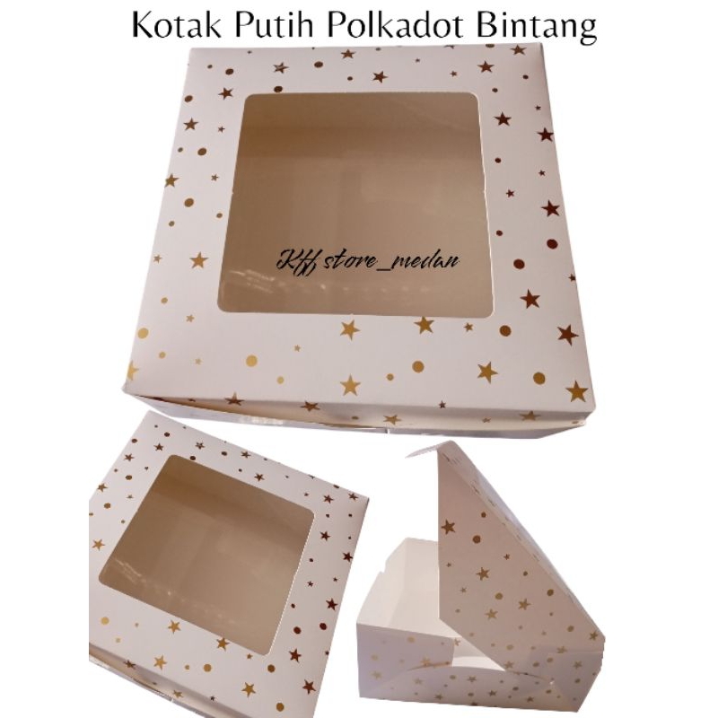 Jual Kotak Kue/Box kue/Kotak Putih Polkadot Bintang 22x22x10cm | Shopee ...