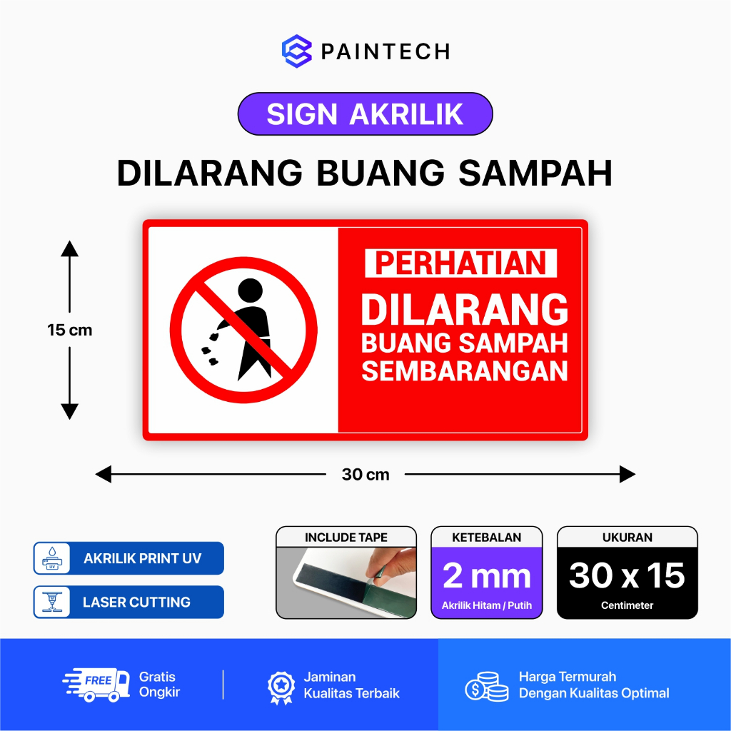 Jual Signboard Akrilik Larangan Membuang Sampah Sembarangan Signage ...