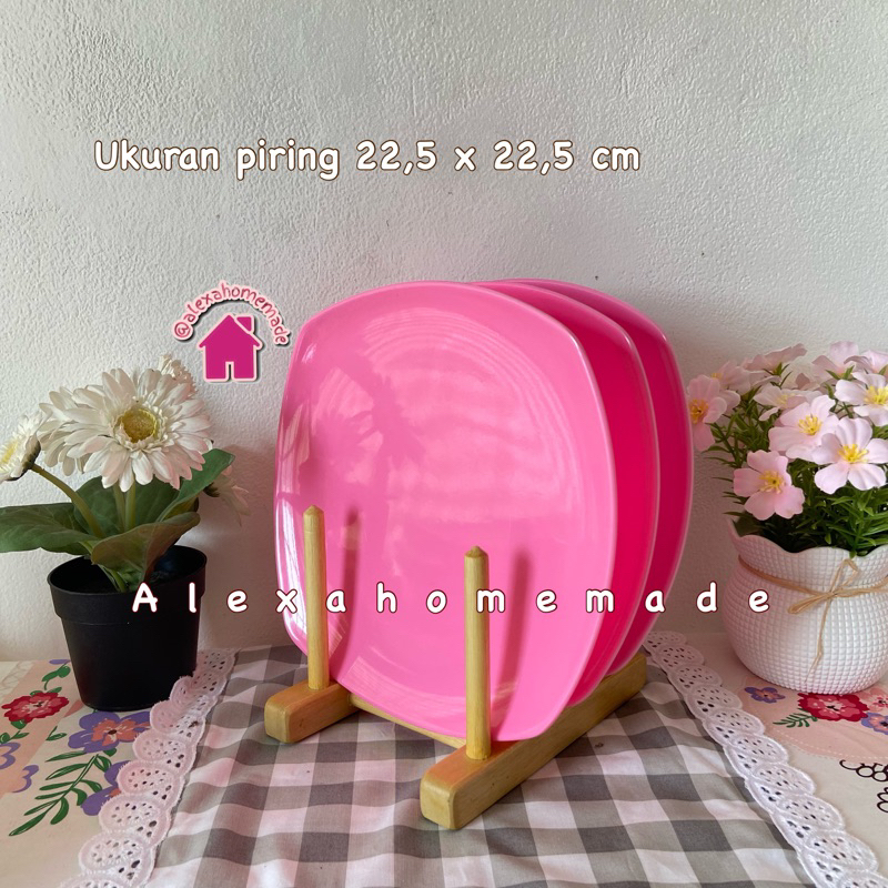 Jual SET PIRING MELAMIN + RAK PIRING KAYU 3 sekat (dpt 3 piring + 1 rak ...