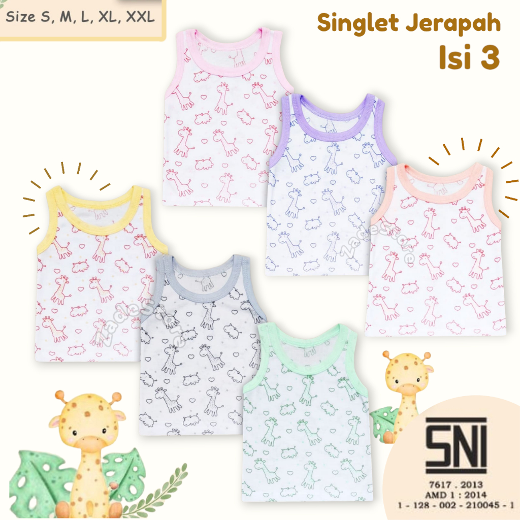 Jual Singlet anak bayi motif Jerapah SNI Isi 3 kaos dalam anak ...
