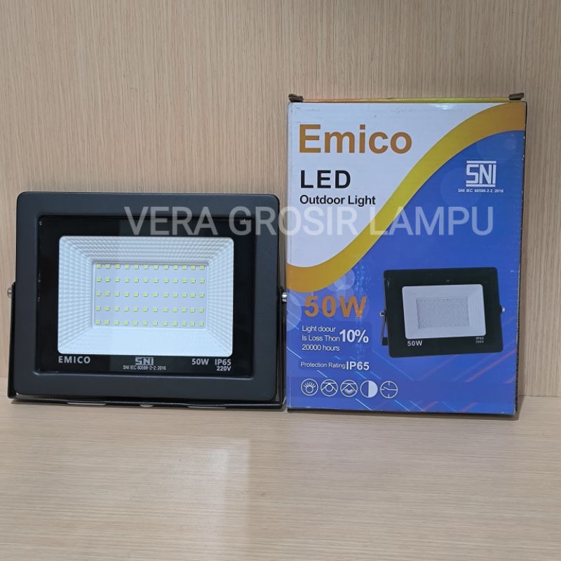 Jual Emico lampu sorot LED Floodlight 50W IP65 Putih 6500K / kuning 3000K - Lampu sorot LED 50W ...