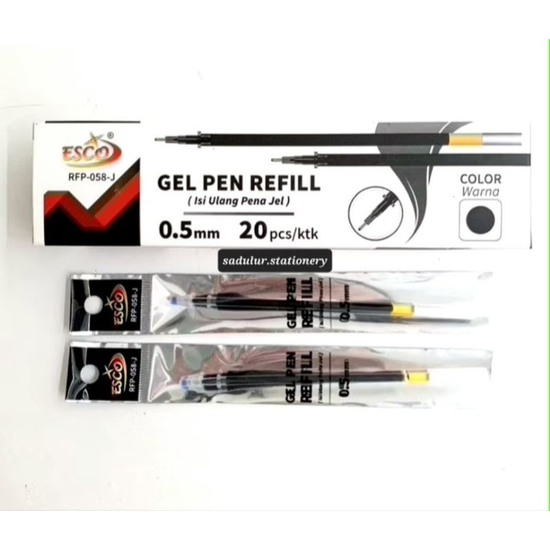 Jual Refill Pen Esco / Isi Ulang Pulpen Gel / Isi Pen Esco Mata Tajam RFP058J (1Pak isi 20pcs ...