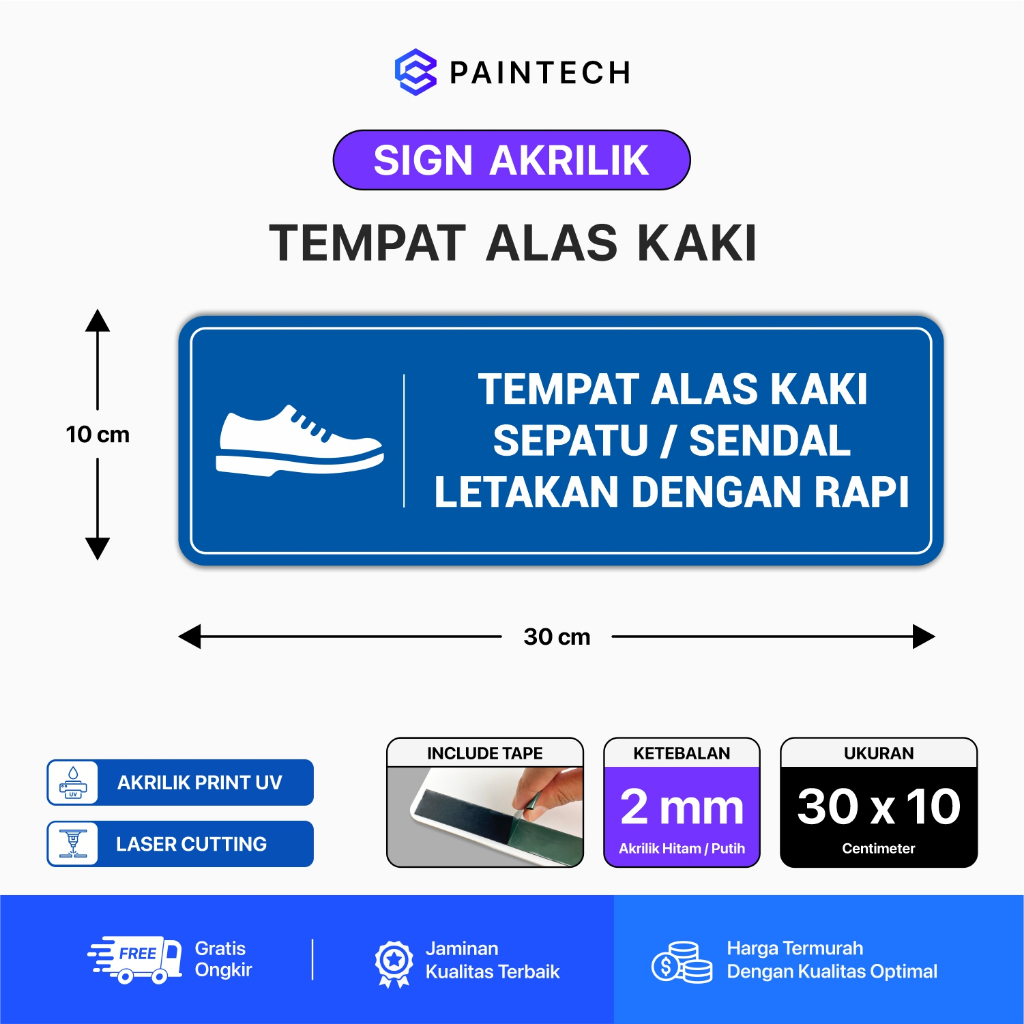 Jual Akrilik Sign Tempat Alas Kaki Ukuran 30 X 10 Signboard Tempat ...
