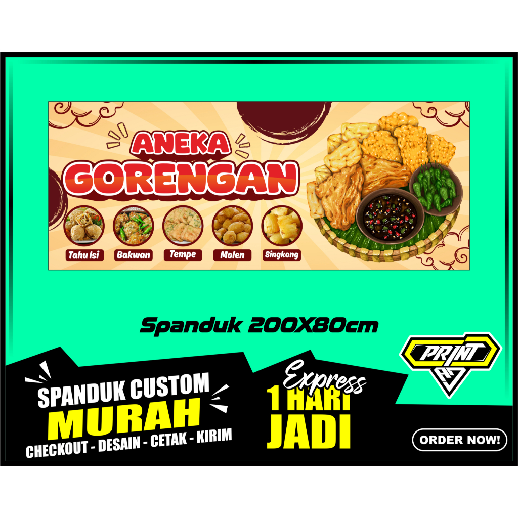 Jual Banner ANEKA GORENGAN Spanduk ANEKA GORENGAN 200x80, COD / Banner ...