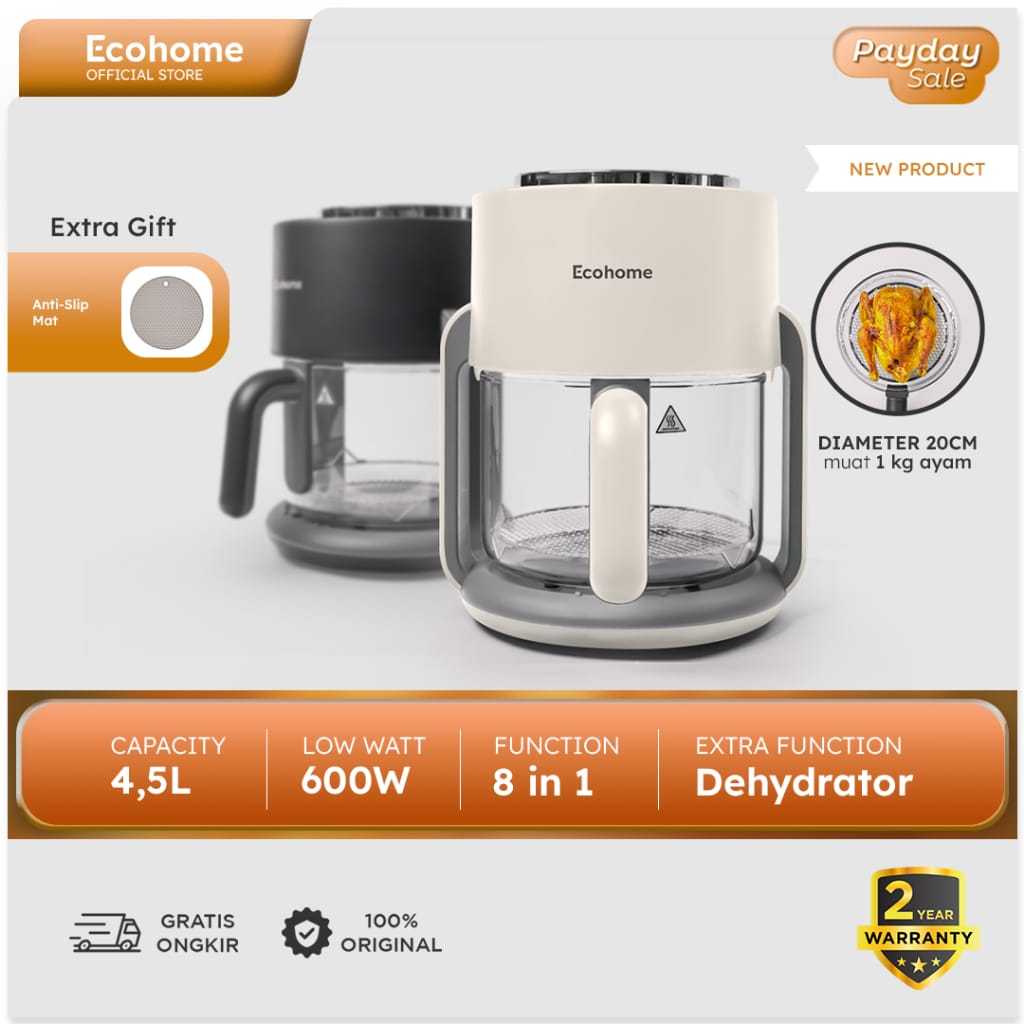 Jual ECOHOME Air Fryer & Dehydrator 8 in 1 Function EAF777 4.5L ...