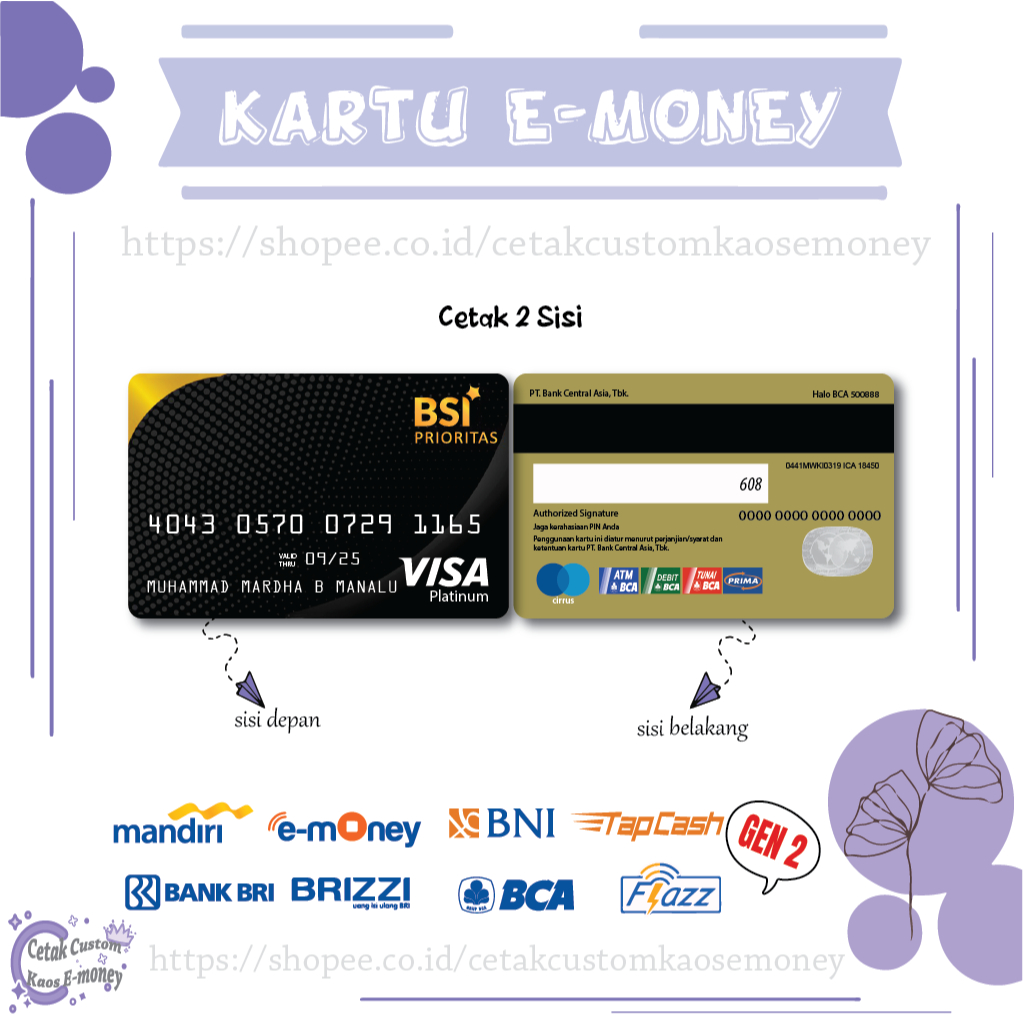 Jual KARTU E MONEY E TOLL CARD BSI PRIORITAS VISA PLATINUM CARD EMONEY ...