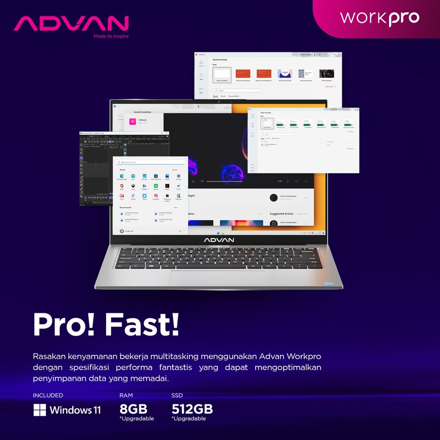 Jual Advan WorkPro Laptop intel Core i5-12450H ram 8GB/16GB ssd 512GB ...