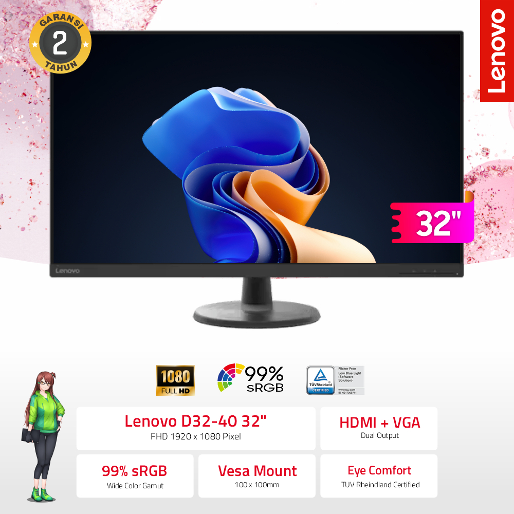 Jual Monitor Lenovo 32" D32-40 Full HD 99% sRGB HDMI DisplayPort ...