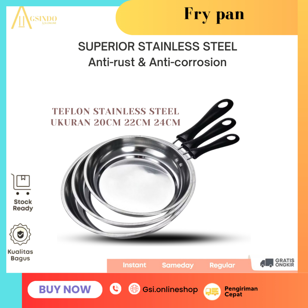 Jual [GSI] | Teflon Stailess Steel |teflon Penggorengan | tersedia 3 ...