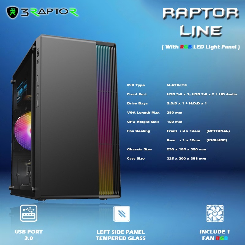 Jual Casing Gaming RAPTOR LINE - include PSU RG -2 & FAN RGB | Shopee ...
