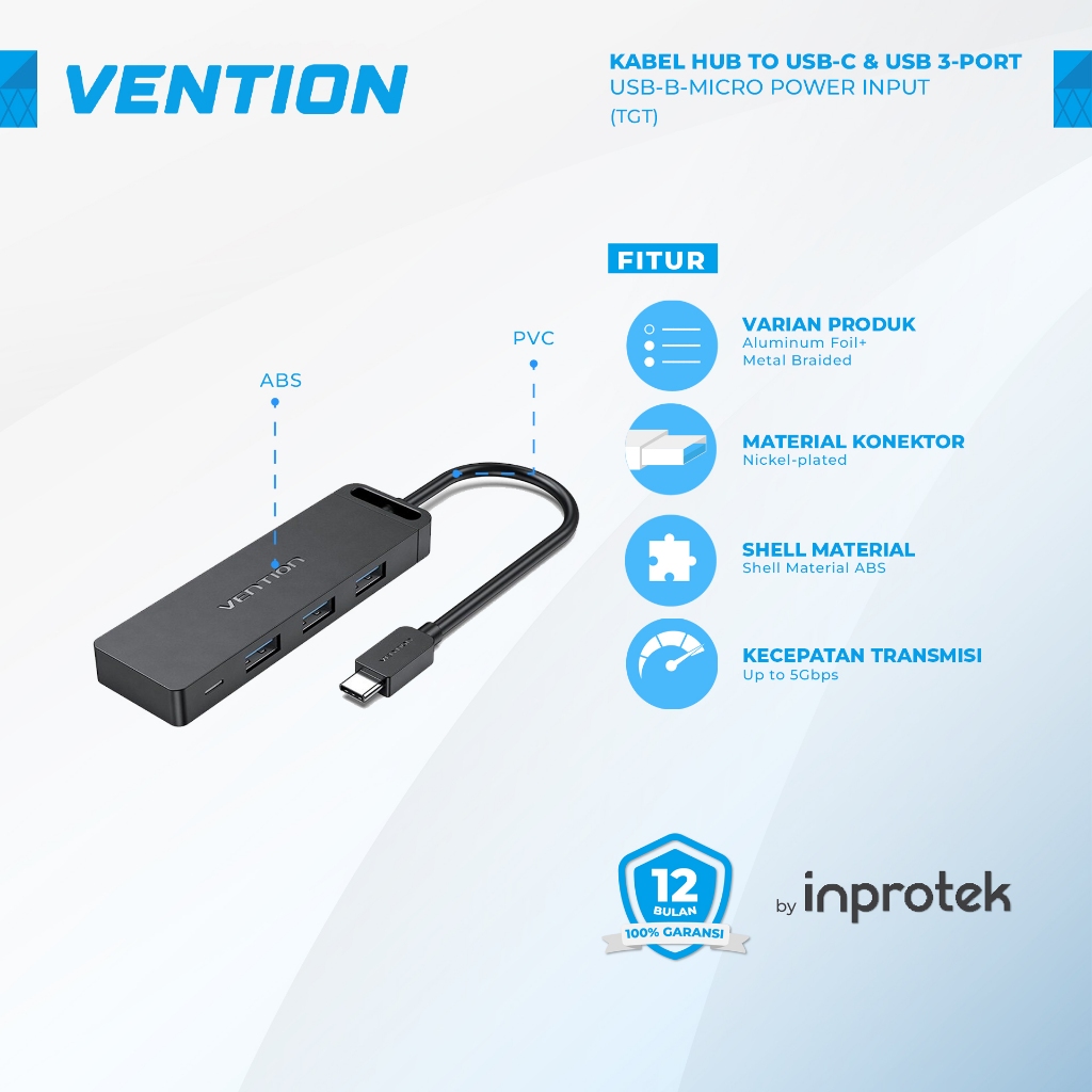Jual Vention USB Hub Type C 3.2 with Micro Power for Android Windows ...