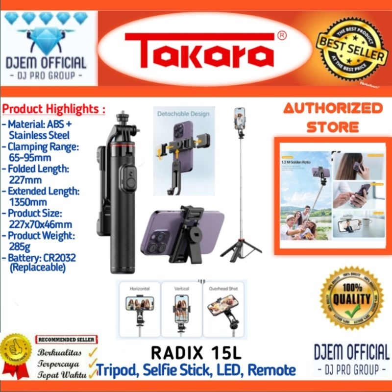 Jual TAKARA RADIX 15L Tripod Selfie Stick Tongsis Smartphone Camera ...