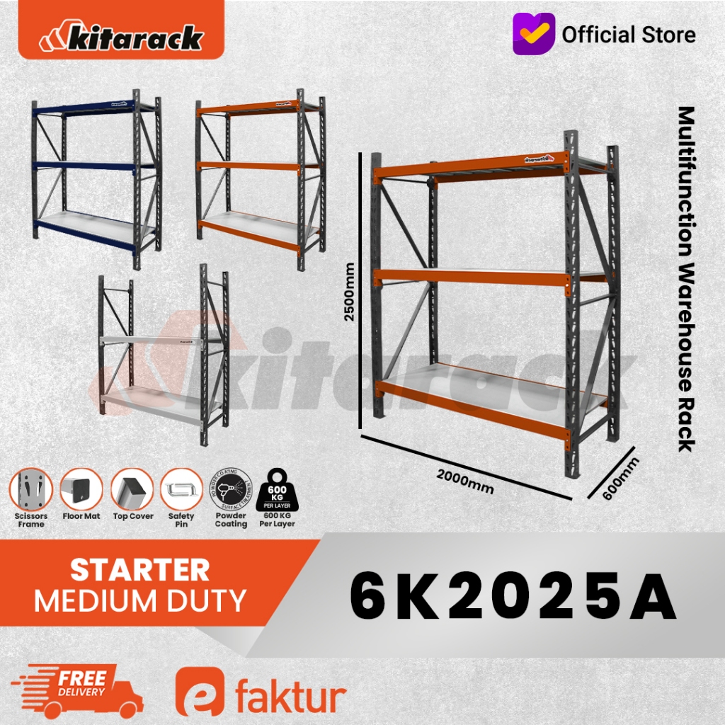 Jual Rak Gudang Besi 600kg 2.5 Meter Rack Gudang 3 Susun 600kg / Layer Abu | Shopee Indonesia