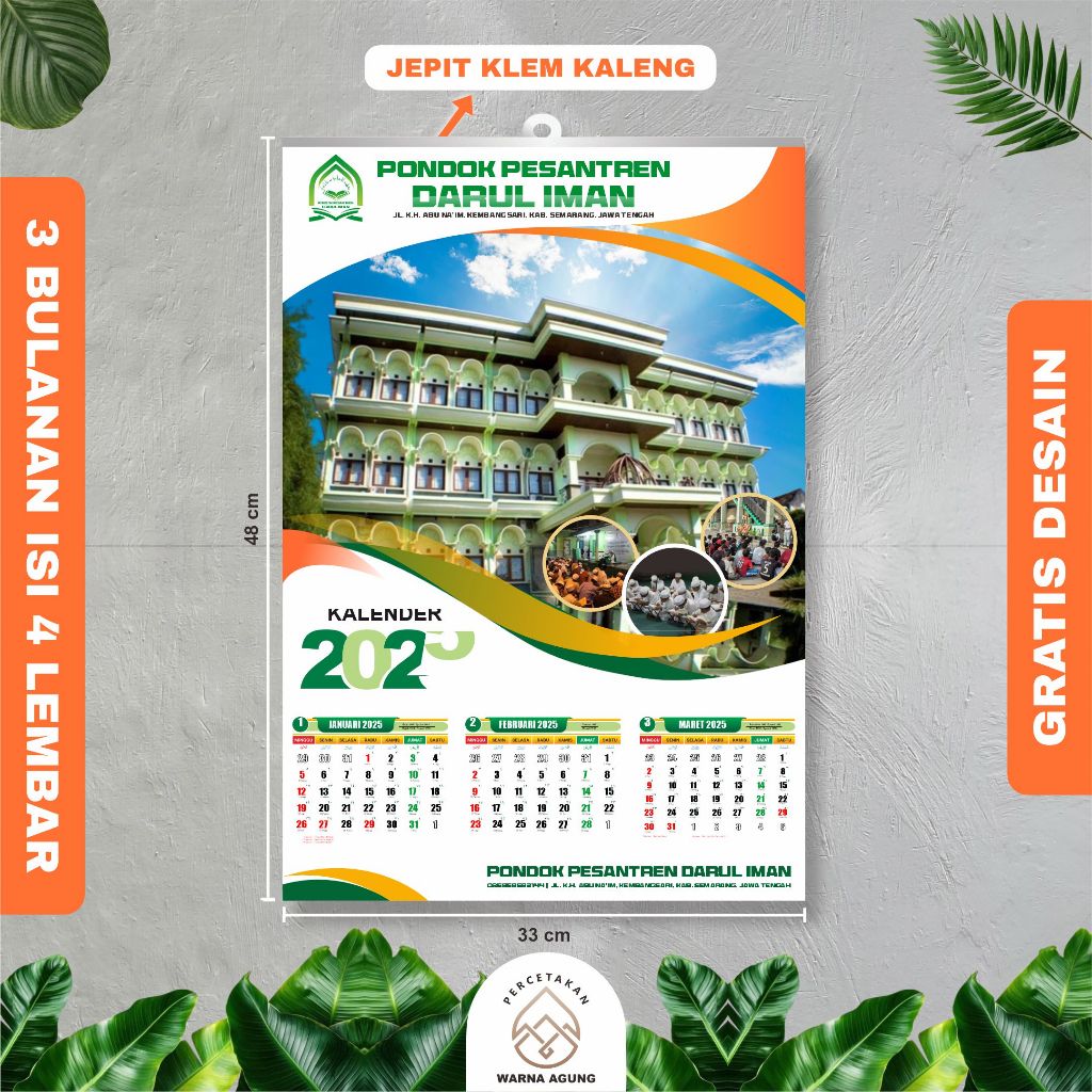 Jual Cetak Kalender 3 Bulanan isi 4 Lembar Custom 2025 | GRATIS DESAIN ...